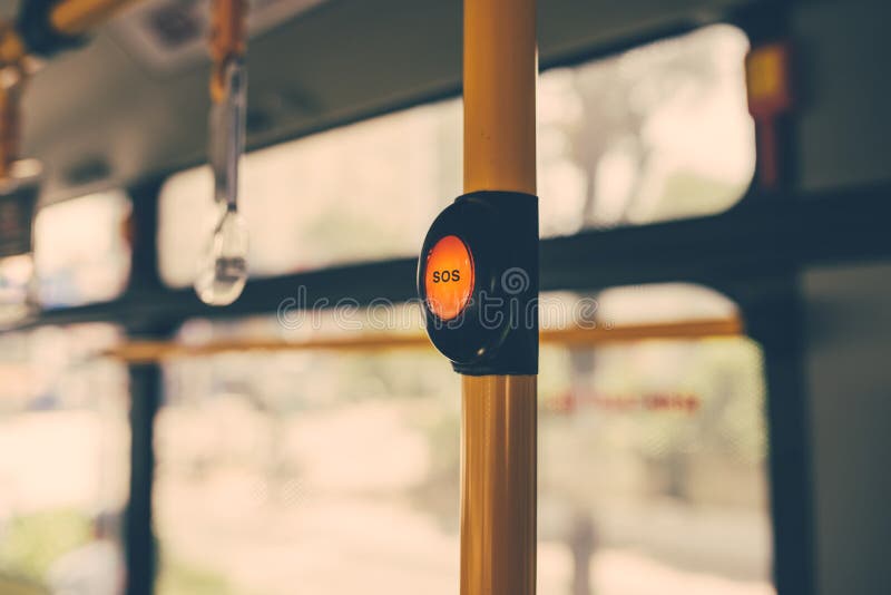 SOS Button on Yellow Holder in Modern Bus Stock Image - Image of icon ...