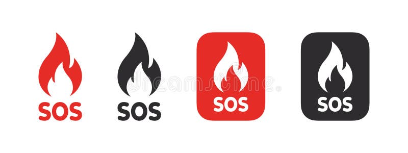 SOS Emergency Icons. SOS Signs with Flame Icon. Help Service Sign Stock ...