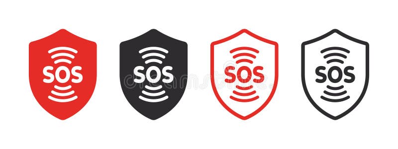 SOS Emergency Icons. SOS Signs in the Form of Shields. Help Service ...