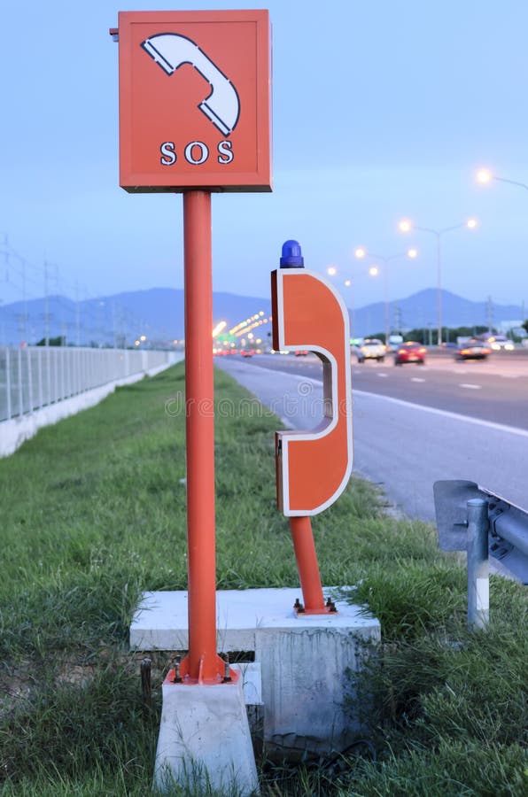 SOS Sign and Emergency Telephone on the Road Stock Photo - Image of ...