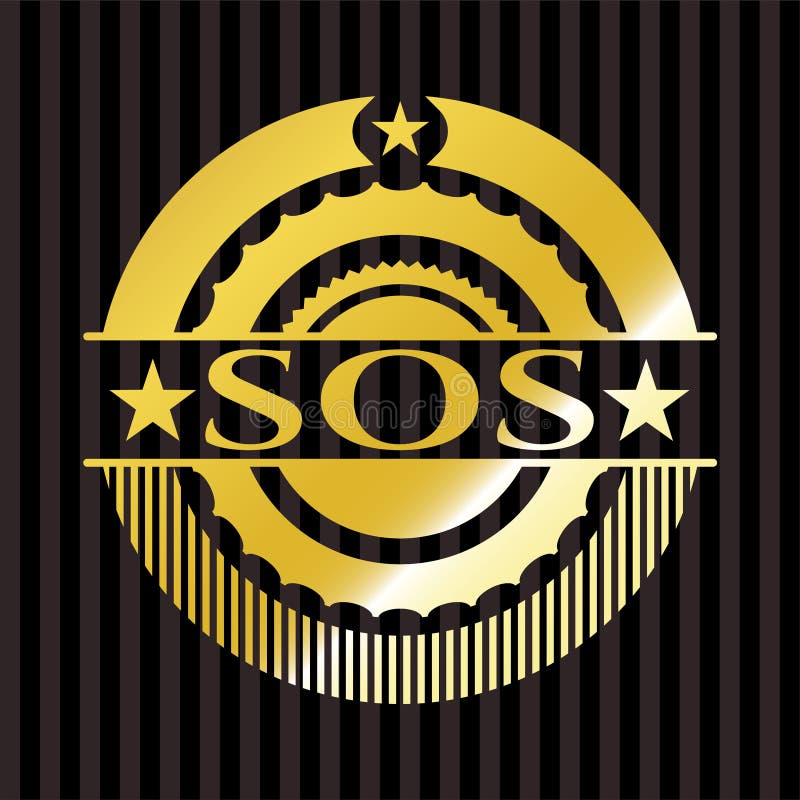 SOS Gold Shiny Emblem. Vector Illustration. Detailed. EPS10 Stock ...