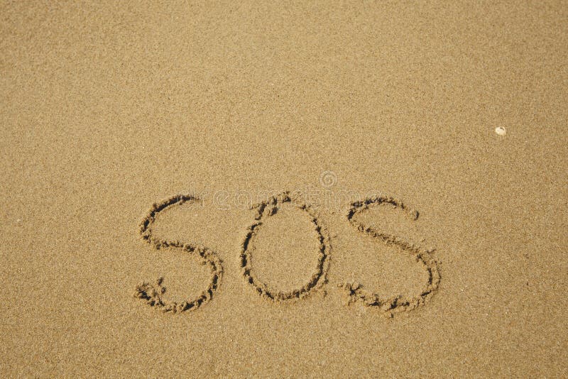 SOS - Handwritten on the Soft Beach Sand. Stock Photo - Image of ...