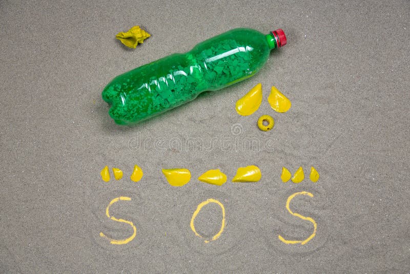 SOS Made of Seashells and Plastic Bottle Stock Image - Image of help ...