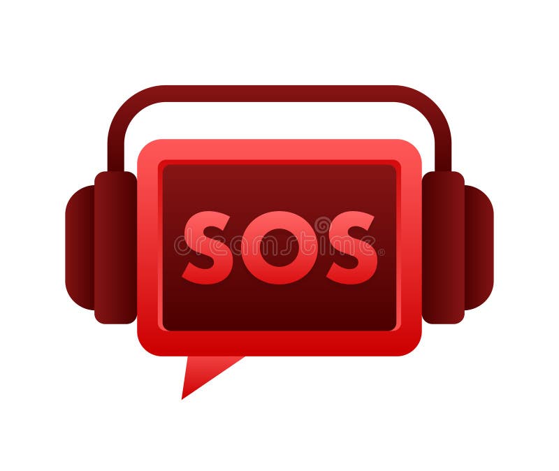 SOS Message Bubble with Headphones, Representing Emergency ...