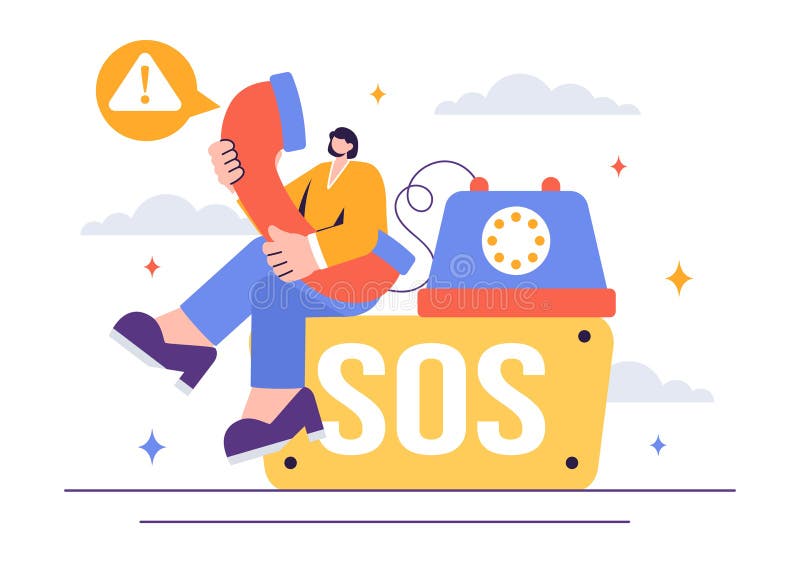 SOS Message Illustration Featuring People in Need of Emergency ...