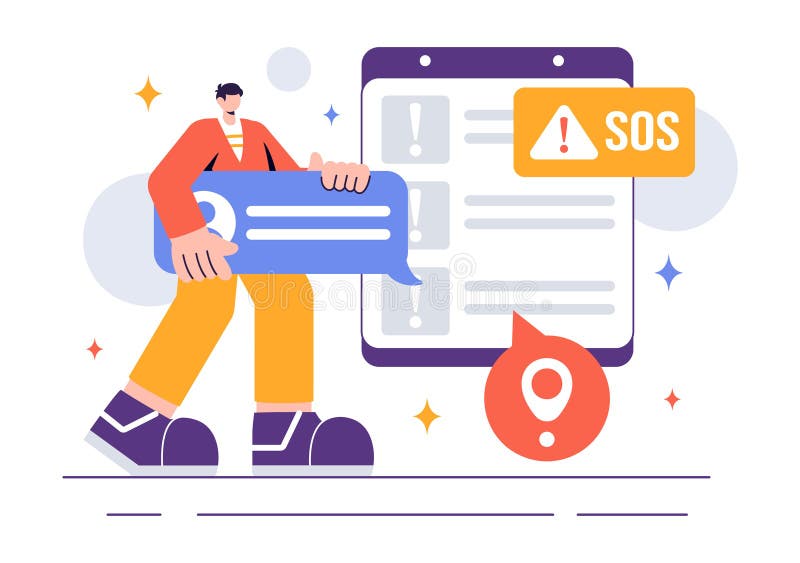 SOS Message Illustration Featuring People in Need of Emergency ...