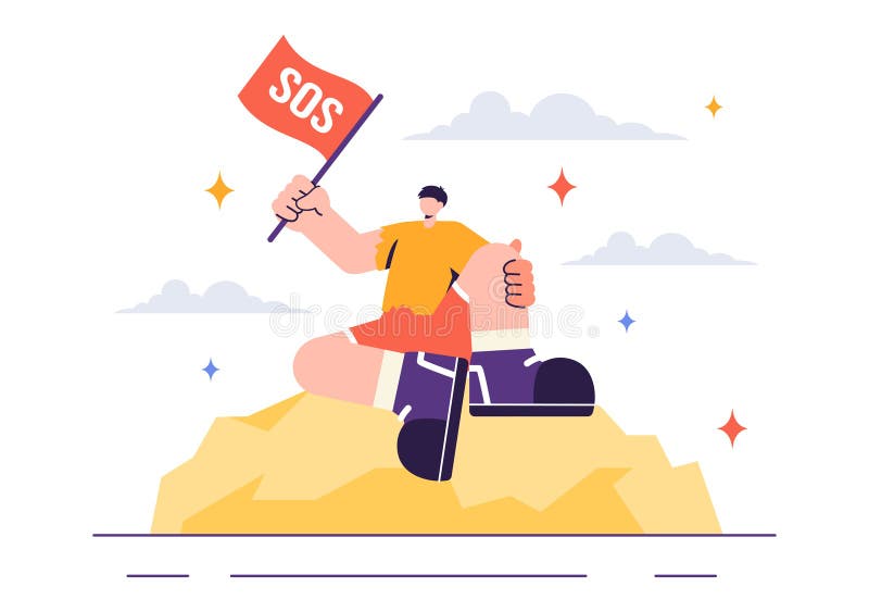 SOS Message Illustration Featuring People in Need of Emergency ...