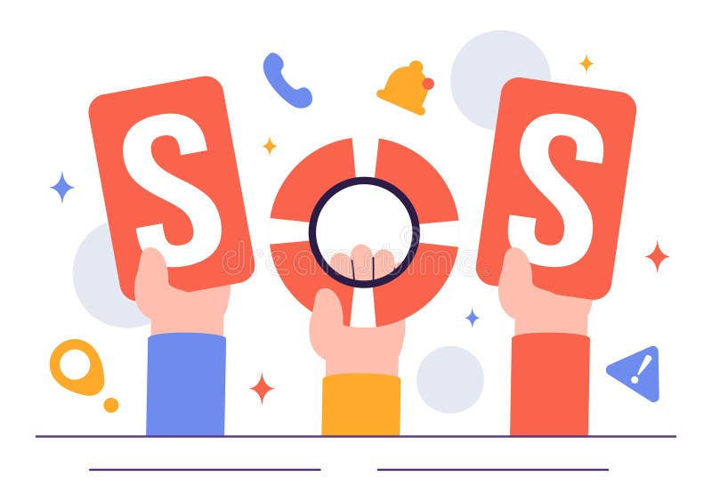 SOS Message Illustration Featuring People in Need of Emergency ...