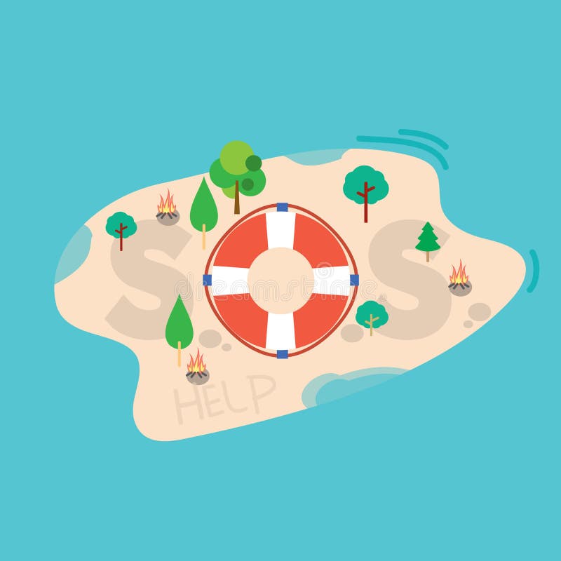 SOS Message on the Sea Island Stock Vector - Illustration of water ...