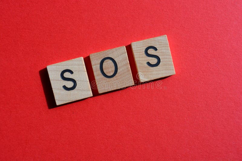 SOS on Bright Red Background with Copy Space Stock Image - Image of ...