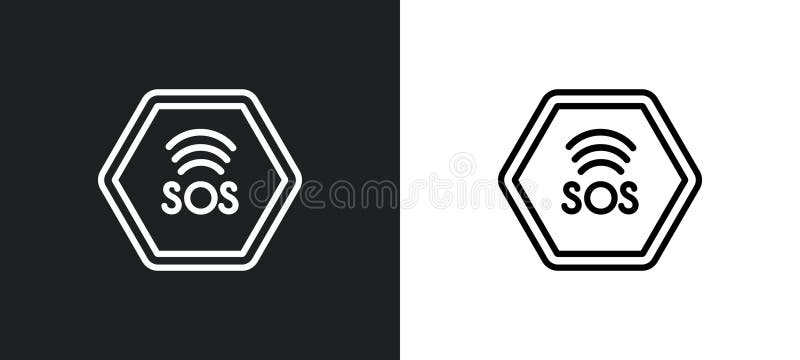 Sos Outline Icon in White and Black Colors. Sos Flat Vector Icon from ...