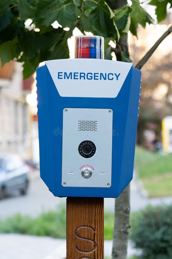 SOS, Police, Emergency Button in the Public Park. Stock Photo - Image ...