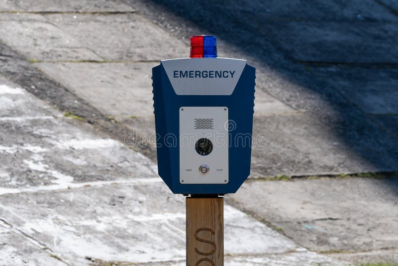 SOS, Police, Emergency Button in the Public Park. Stock Image - Image ...