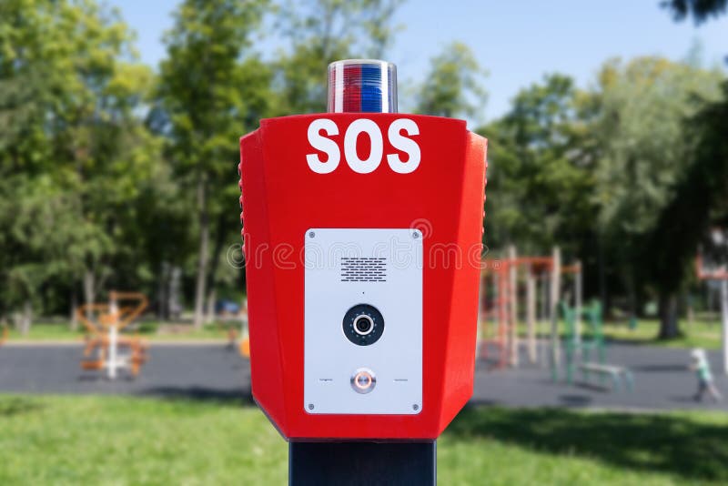 SOS, Police, Emergency Button in the Public Park. Stock Photo - Image ...