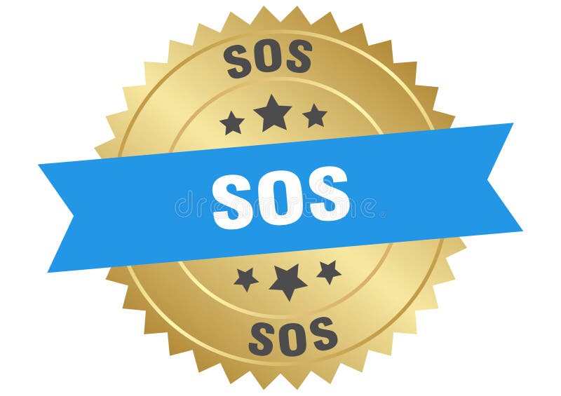 Sos. Sos Round Blue and Gold Label Isolated on Transparent Background ...