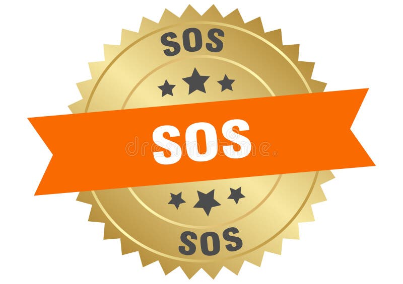 Sos. Sos Round Orange and Gold Label Isolated on Transparent Background ...