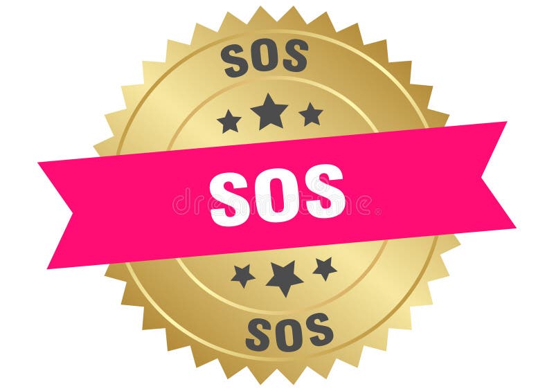 Sos. Sos Round Pink and Gold Label Isolated on Transparent Background ...