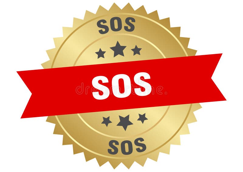 Sos. Sos Round Red and Gold Label Isolated on Transparent Background ...