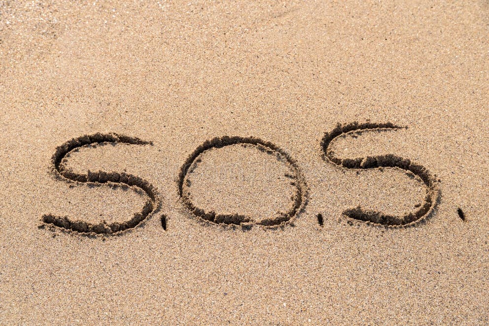 SOS Sign Drawn on Sand stock image. Image of sandy, beach - 55920587