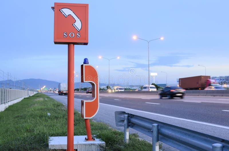 SOS Sign and Emergency Telephone on the Road Stock Photo - Image of ...
