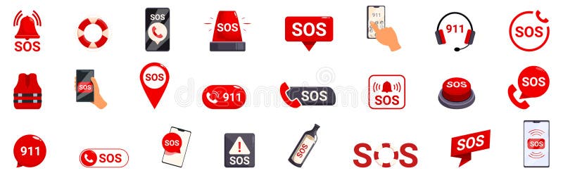 Sos Sign Vector. a Collection of Icons for the SOS Button, Including a ...