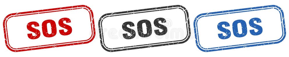 Sos Square Isolated Sign Set. Sos Stamp Stock Vector - Illustration of ...