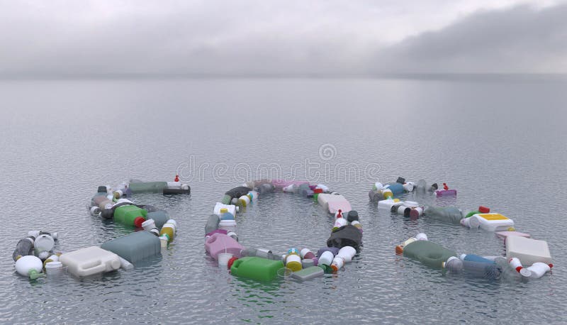 SOS Word Made Up of Containers and Plastic Bottles on Surface of a Calm ...