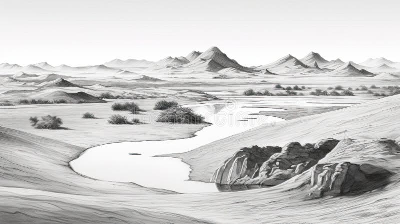 Sossusvlei Namibia Illustration in Black and White Pencil Sketch - Made ...