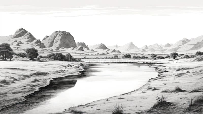 Sossusvlei Namibia Illustration in Black and White Pencil Sketch - Made ...