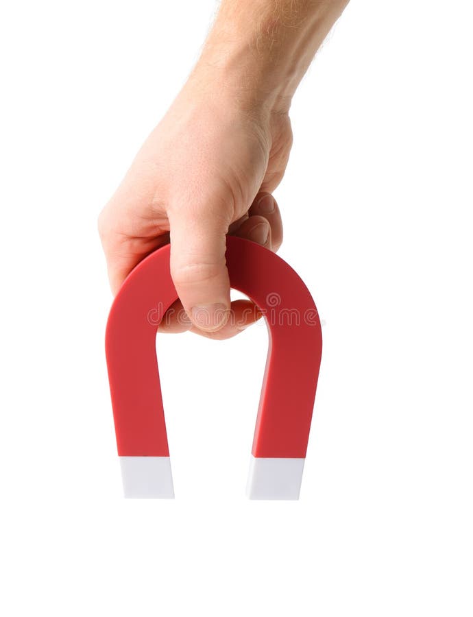 Una Mano Que Sostiene Un Imán Aislado En Blanco Para Coger Un Objeto ...