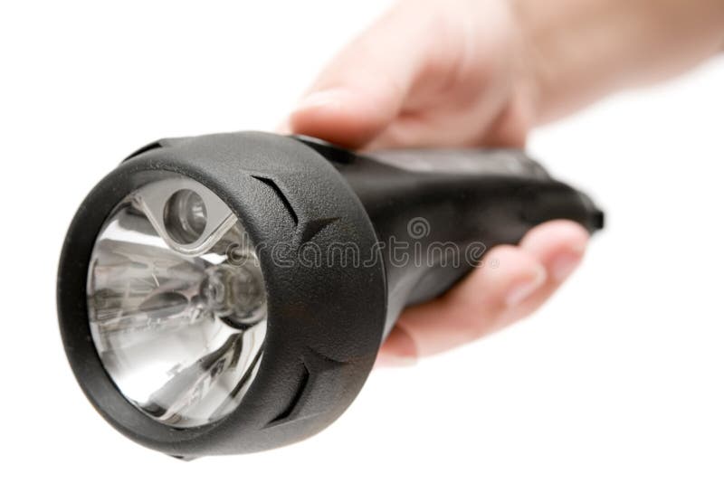 Mano Que Sostiene Una Linterna Negra Imagen de archivo - Imagen de ...