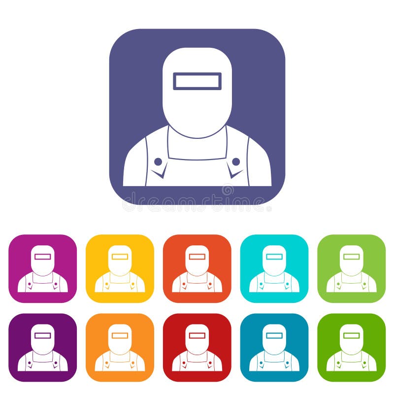 Soudeur Icons Set Flat illustration de vecteur. Illustration du tête ...