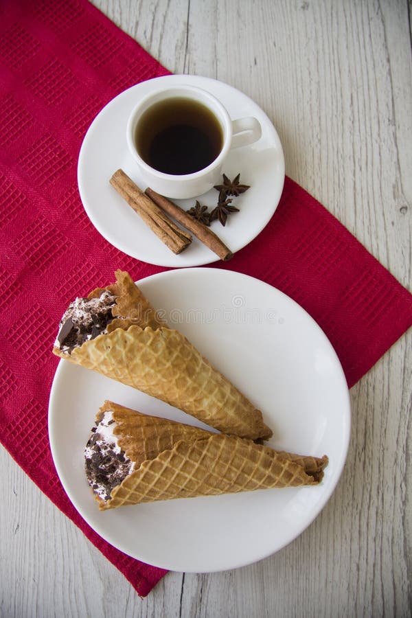 Souffle Waffles and Espresso Stock Photo - Image of baked, wafers: 58626906