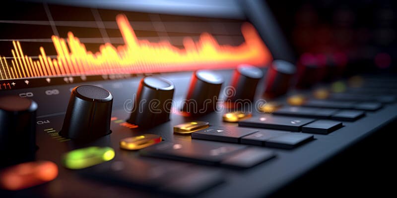 Sound and Audio Mixer Control Panel with Buttons and Sliders Closeup ...