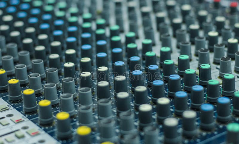 Sound Check for the Concert. Mixer Control. Music Engineer. Buttons and ...