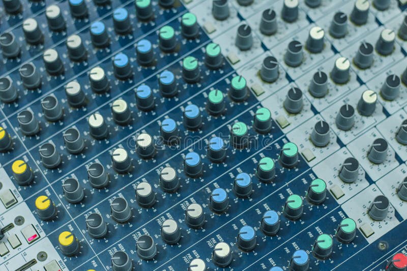 Sound Check for the Concert. Mixer Control. Music Engineer. Buttons and ...