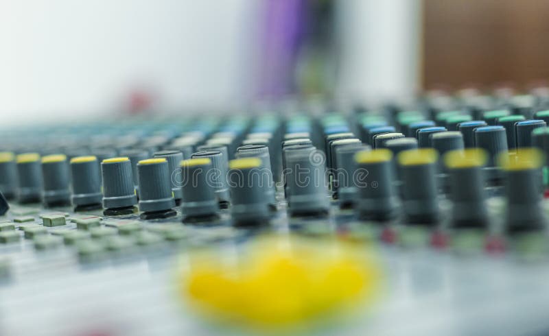 Sound Check for the Concert. Mixer Control. Music Engineer. Buttons and ...