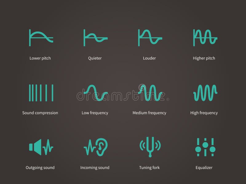 Sound Compression and Audio Waves Icons Set. Stock Vector ...