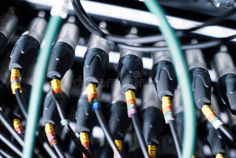 Sound Control Panel. Large Quantities of XLR Connectors and Wires Stock ...
