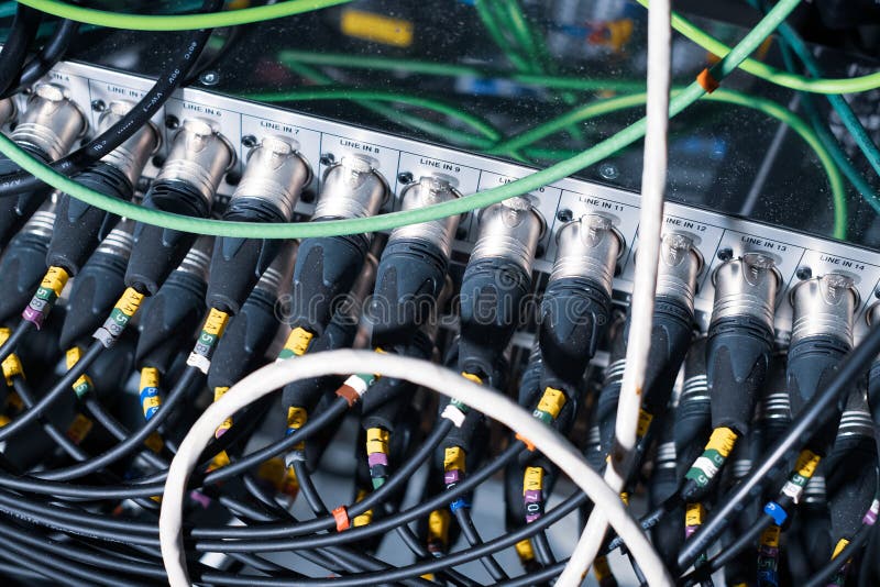 Sound Control Panel. Large Quantities of XLR Connectors and Wires Stock ...