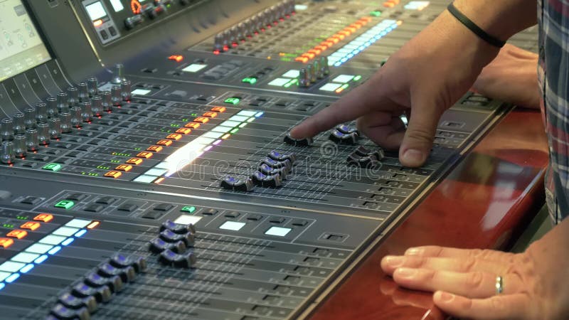 Sound Control System. Professional S Hand Working on the Audio Mixer ...