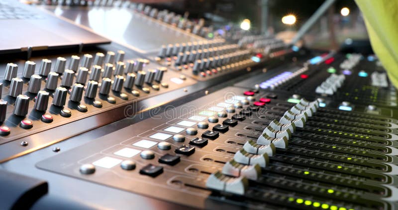 Sound Control System. Professional S Hand Working on the Audio Mixer ...