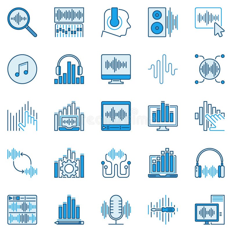Sound Design Blue Icons - Vector Sound Editing Signs Stock Vector ...