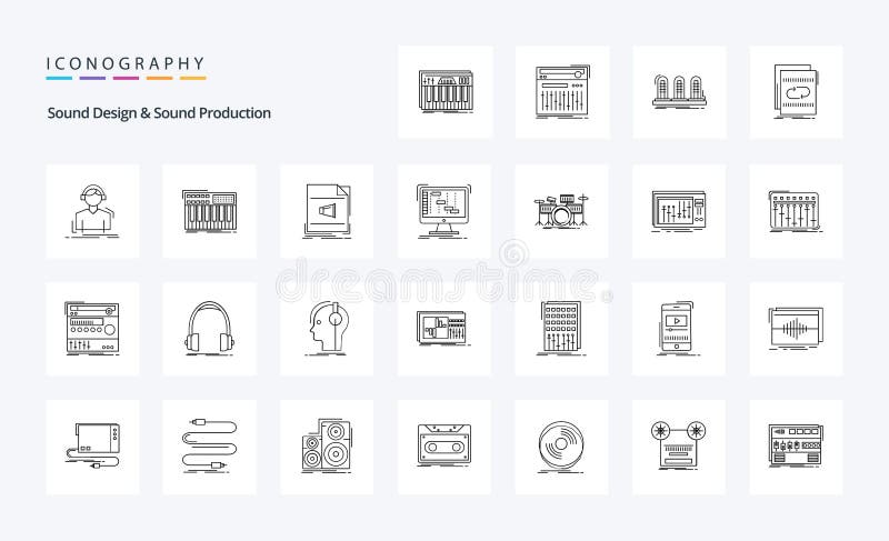 25 Sound Design and Sound Production Line Icon Pack Stock Vector ...