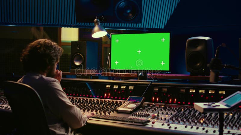 Sound Designer Editing and Recording Tracks with Mixing Console in ...