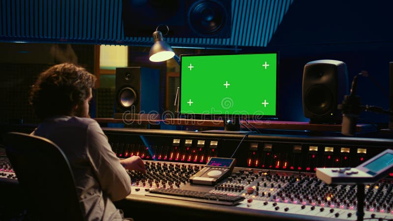 Sound Designer Editing and Recording Tracks with Mixing Console in ...