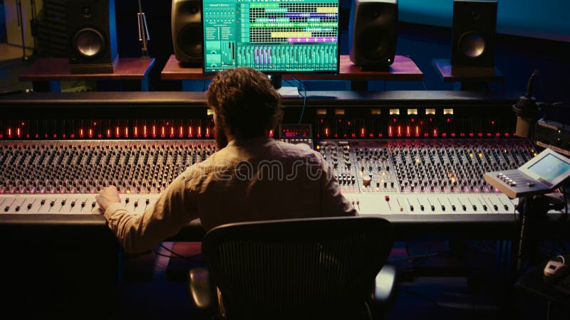 Sound Designer Mixing and Mastering Tracks on Audio Console in Control ...