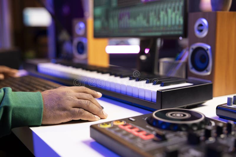 Sound Designer Operates on Mixing Console and Digital Software Stock ...