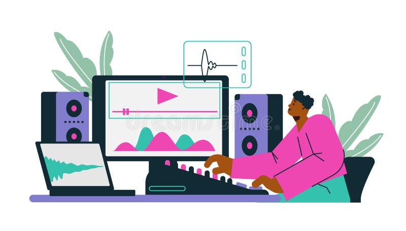 Sound Designer, Engineer Creating, Mixing, Recording Music, Flat Vector ...