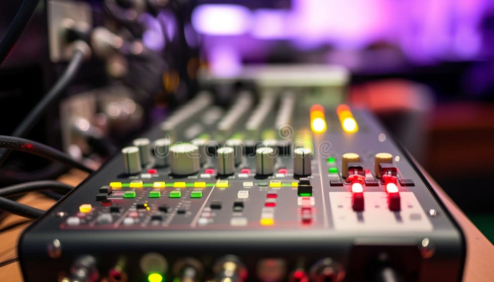 Sound Engineer Adjusting Knobs on Recording Studio Equipment Generated ...